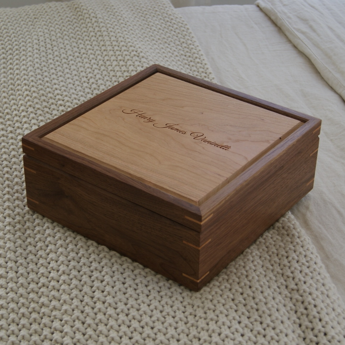 Large Square Walnut and Cherry Keepsake Memory Box | Mad Tree Woodcrafts®