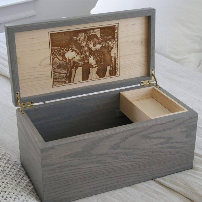 Shoe Box Size Gray Stained Oak Box with Maple Lid and Side Tray | Mad ...